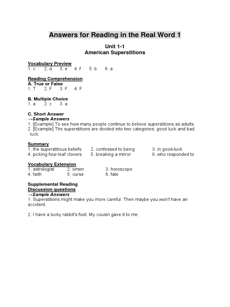 Real Reading 1 Answer Key Summary | PDF | Asteroid | Reading Comprehension