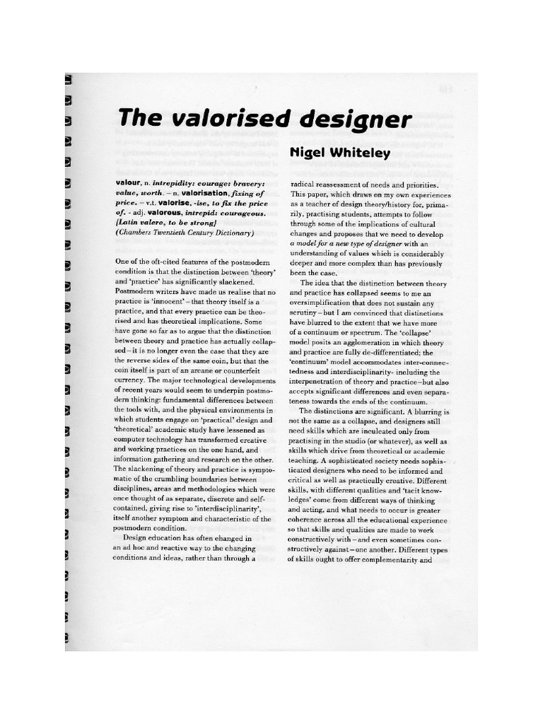 Valorised Designer Nigel Whiteley | PDF