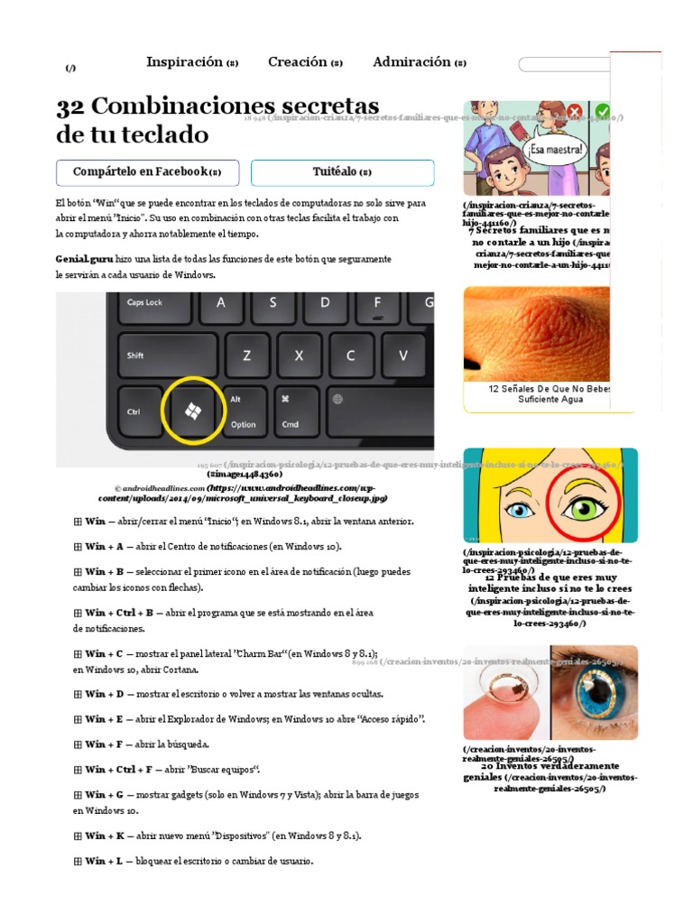 32 Combinaciones Secretas de Tu Teclado | PDF | Windows 10 | Microsoft ...