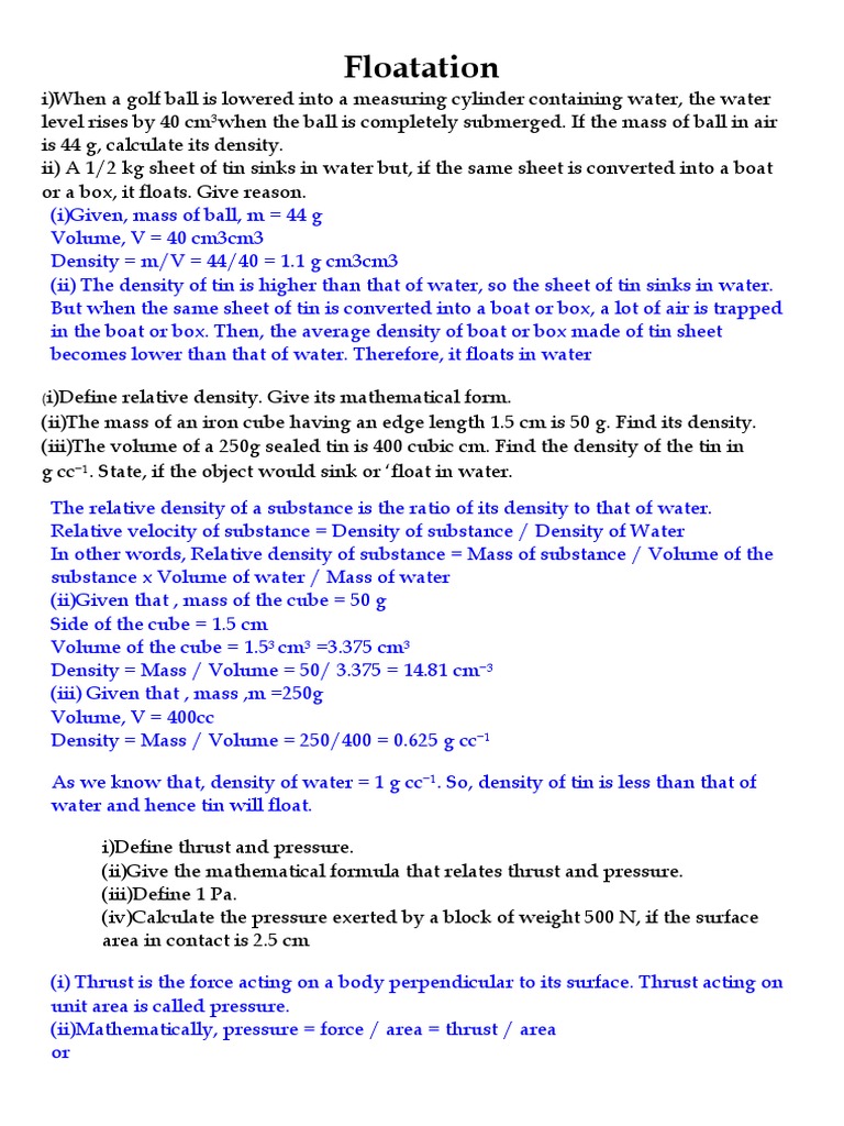 Floatation | PDF | Buoyancy | Density