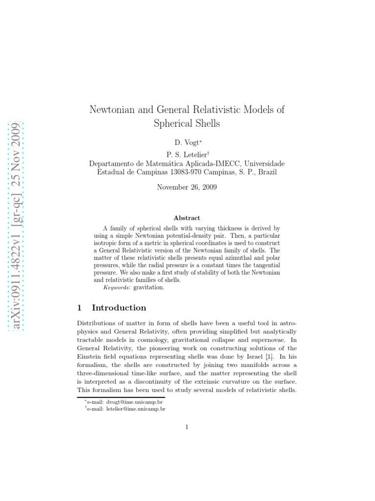 Spherical Shell Models in Gravity | PDF | General Relativity | Orbit