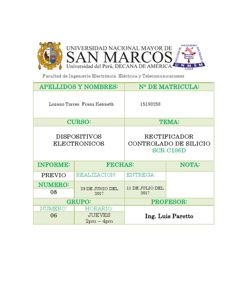 Informe sobre Rectificador SCR C106D | PDF | Electrónica | Fuerza