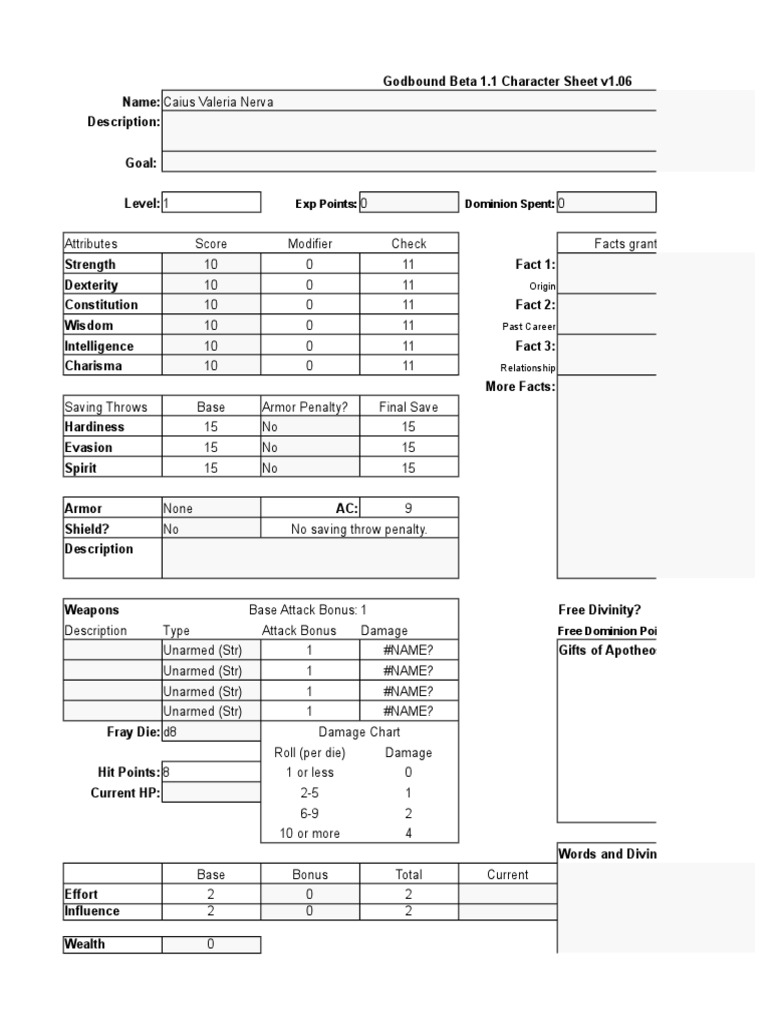 Godbound Character Sheet Form Fillable - Printable Forms Free Online