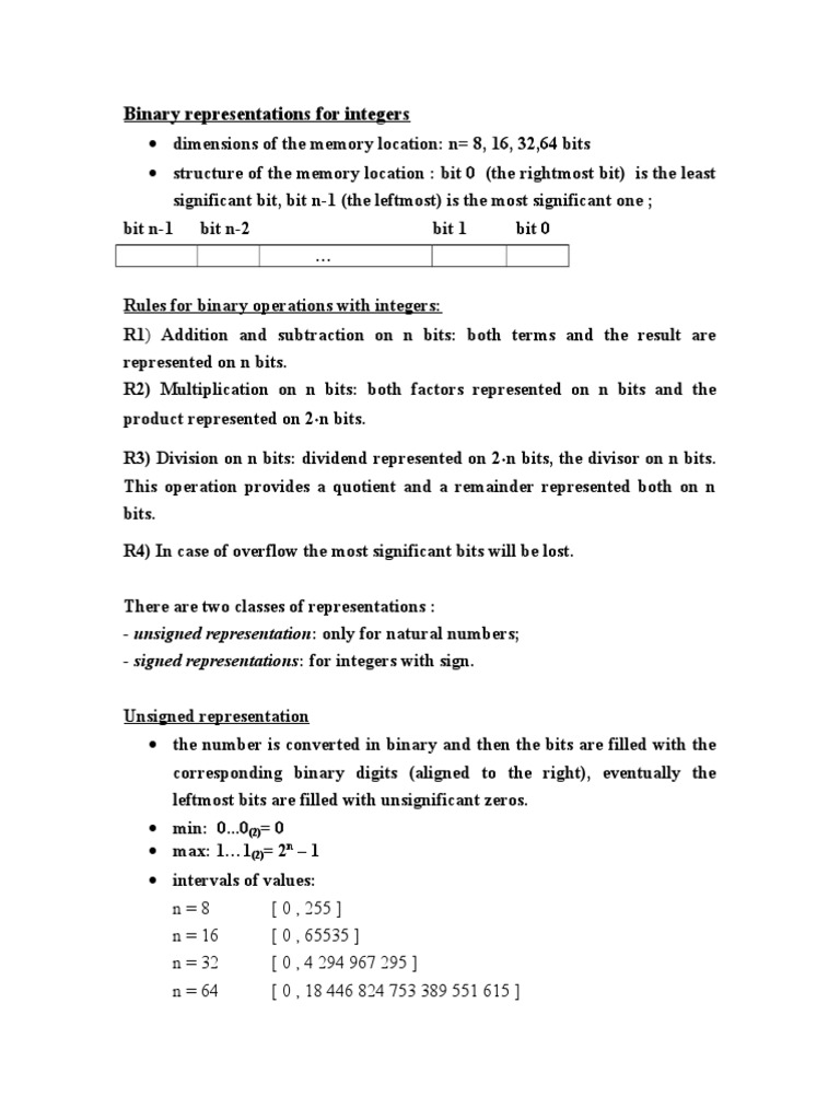 Binary Representations For Integers | PDF | Bit | Significant Figures