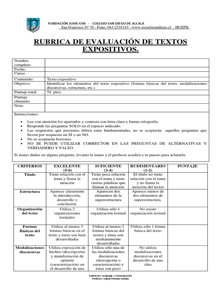 Rúbrica para Evaluar Textos Expositivos | PDF | Epistemología ...