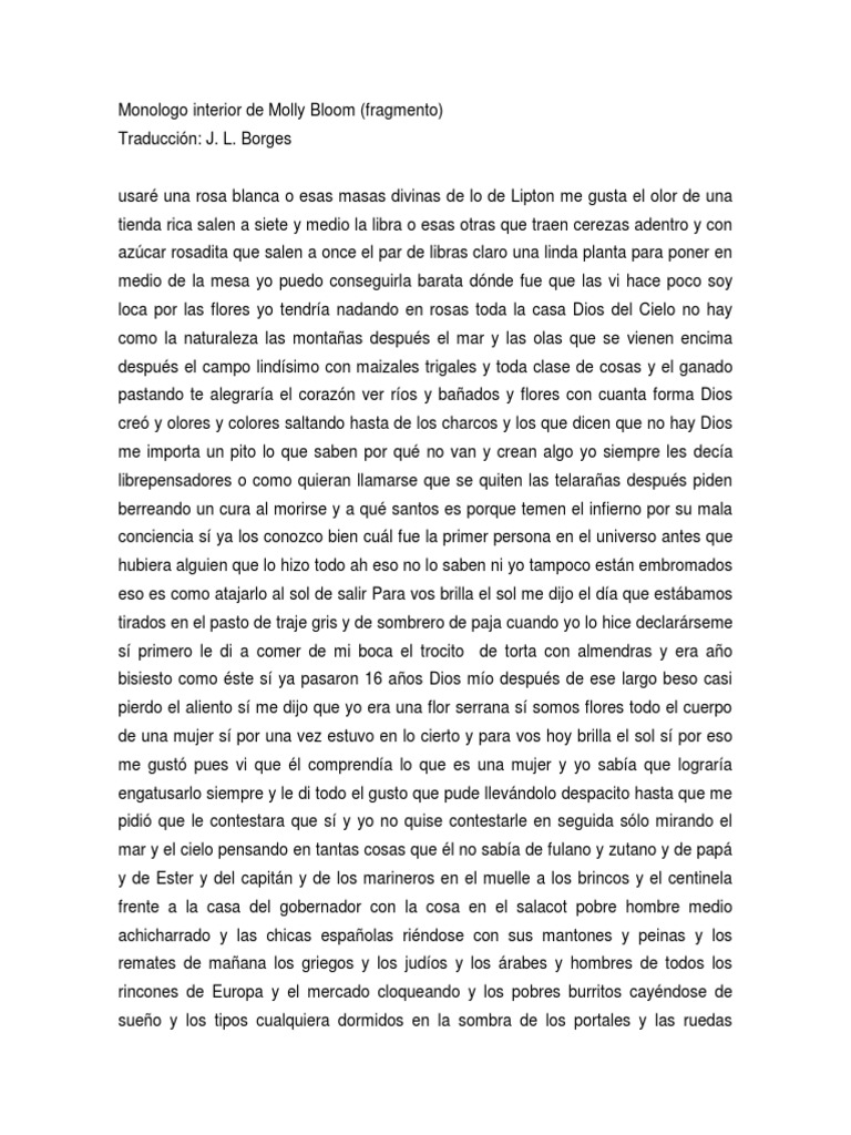 Monologo Interior de Molly Bloom (Fragmento) | PDF | Plantas