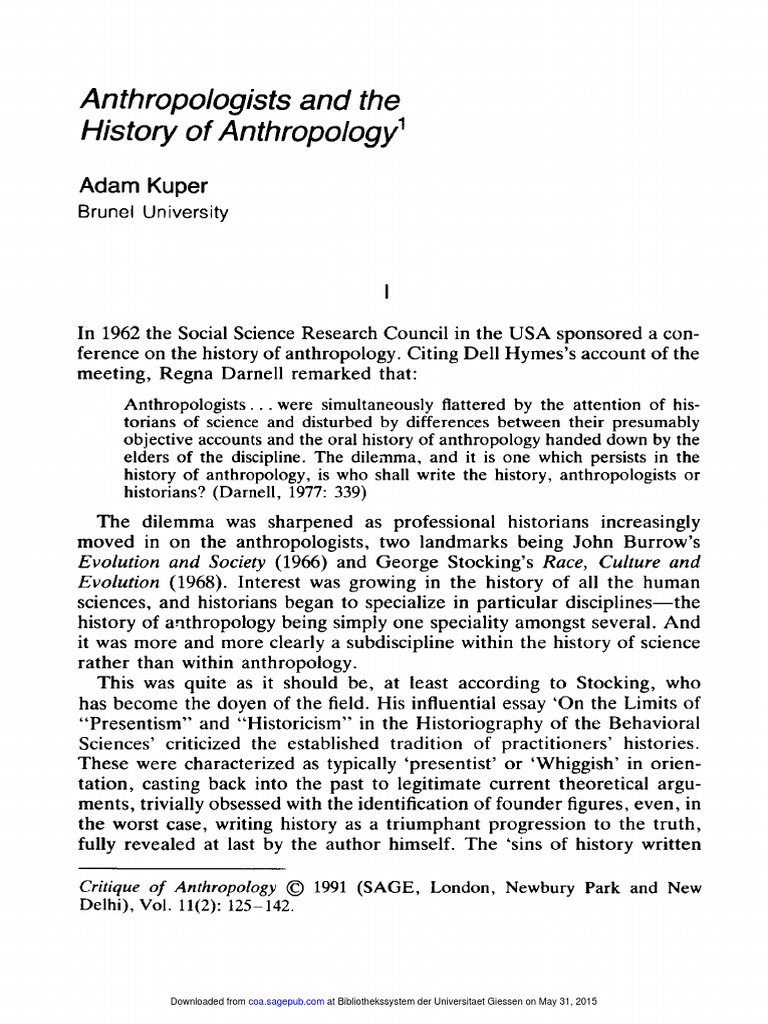 1.1. Kuper1991 Anthropologists and The History | PDF | Anthropology ...