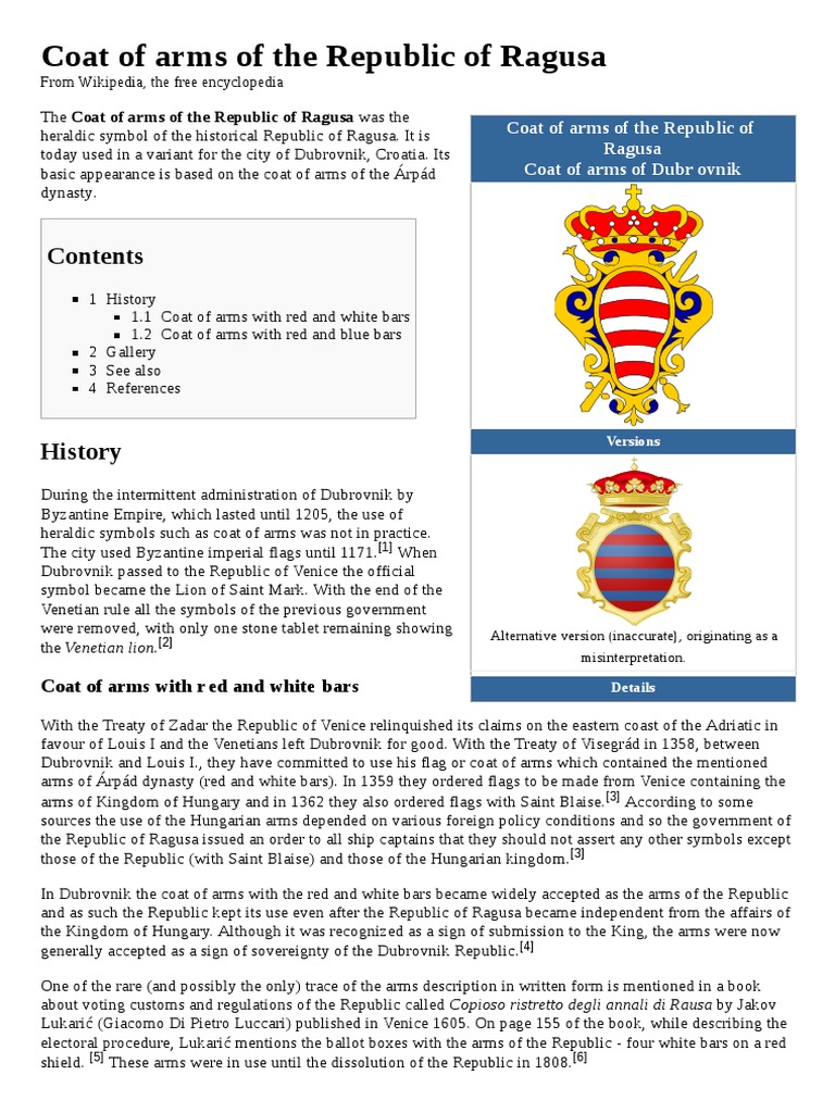 Coat of Arms of The Republic of Ragusa | PDF | Heraldry | Symbols