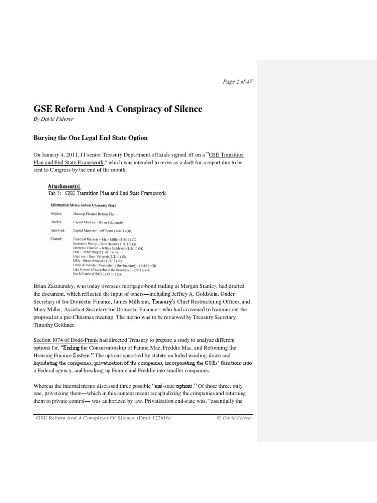 GSE Reform and A Conspiracy of Silence | PDF | Collateralized Debt ...