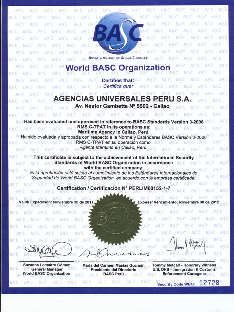 Certificado Basc Agunsa-0001 | PDF