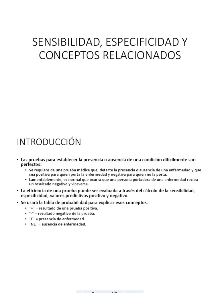 Sensibilidad, Especificidad y Conceptos Relacionados | PDF ...