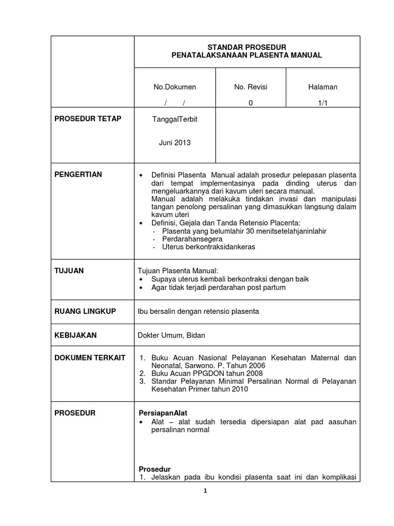 Protap Pelaksanaan Plasenta Manual | PDF