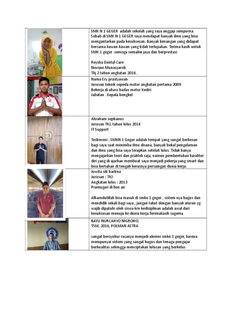 Testimoni Alumni | PDF | Karier & Perkembangan