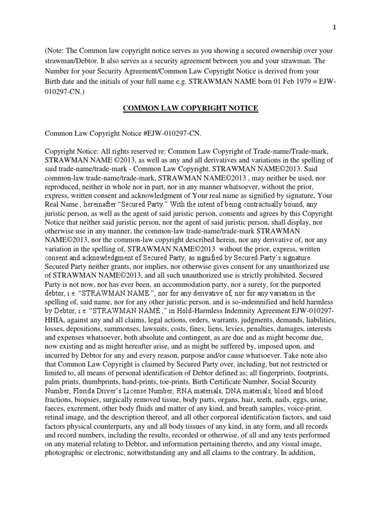 Common Law Copyright Notice | PDF | Uniform Commercial Code | Security ...