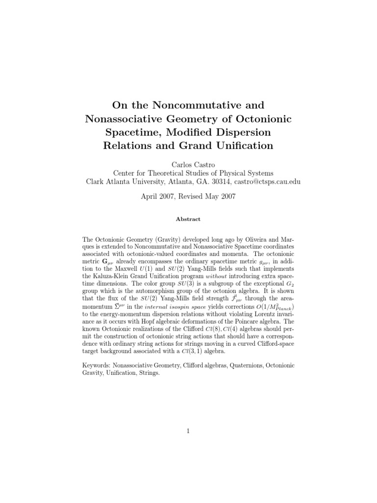 Octonionic Gravity, Grand-Unification and Modified Dispersion Relations ...