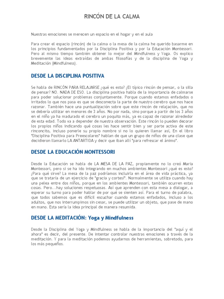 Rincón de La Calma | PDF | Educación Montessori | Meditación
