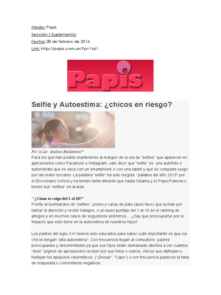 Selfie y Autoestima | PDF | Selfie | Autoestima