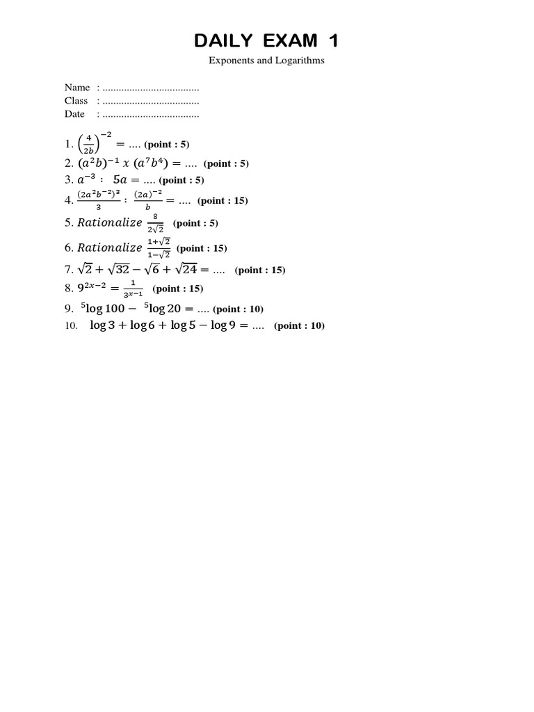 Remedial Exponent and Logarithms | PDF