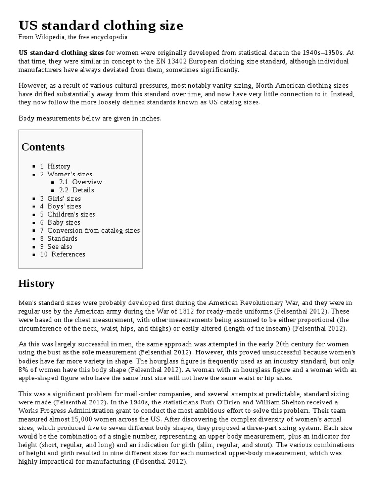 US Standard Clothing Size | PDF | Anthropometry | Clothing