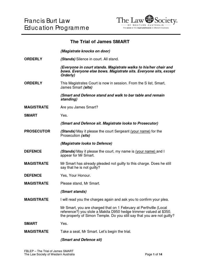 Magistrates Court Script | PDF | Plea | Reasonable Doubt