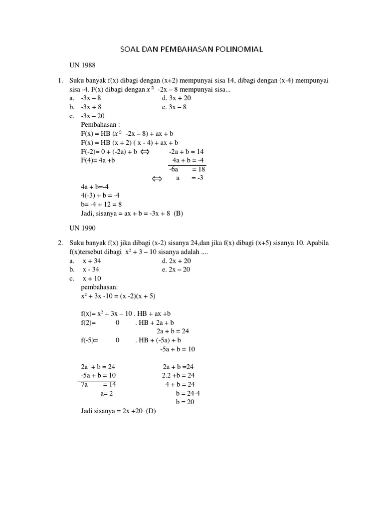 Soal Dan Pembahasan Polinomial | PDF