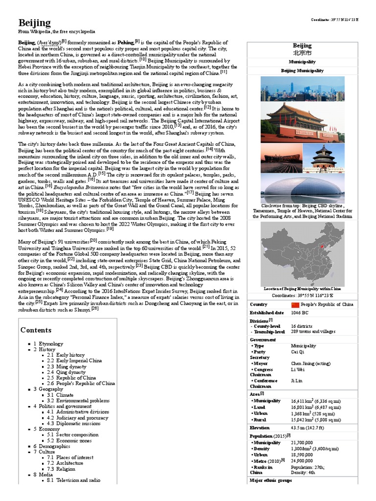 Beijing - Wikipedia | PDF | Beijing | Republic Of China (1912–49)