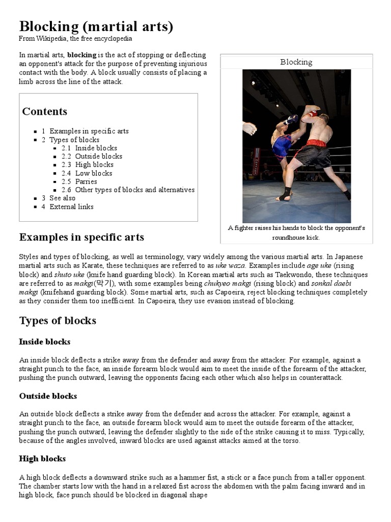Blocking (Martial Arts) - Wikipedia | PDF | Combat Sports | Individual ...