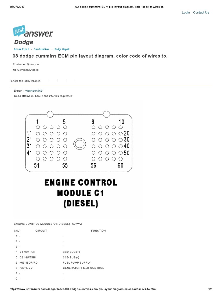 DODGE RAM Cummins ECM Pin Layout Diagram | PDF | Dodge | Fuel Injection
