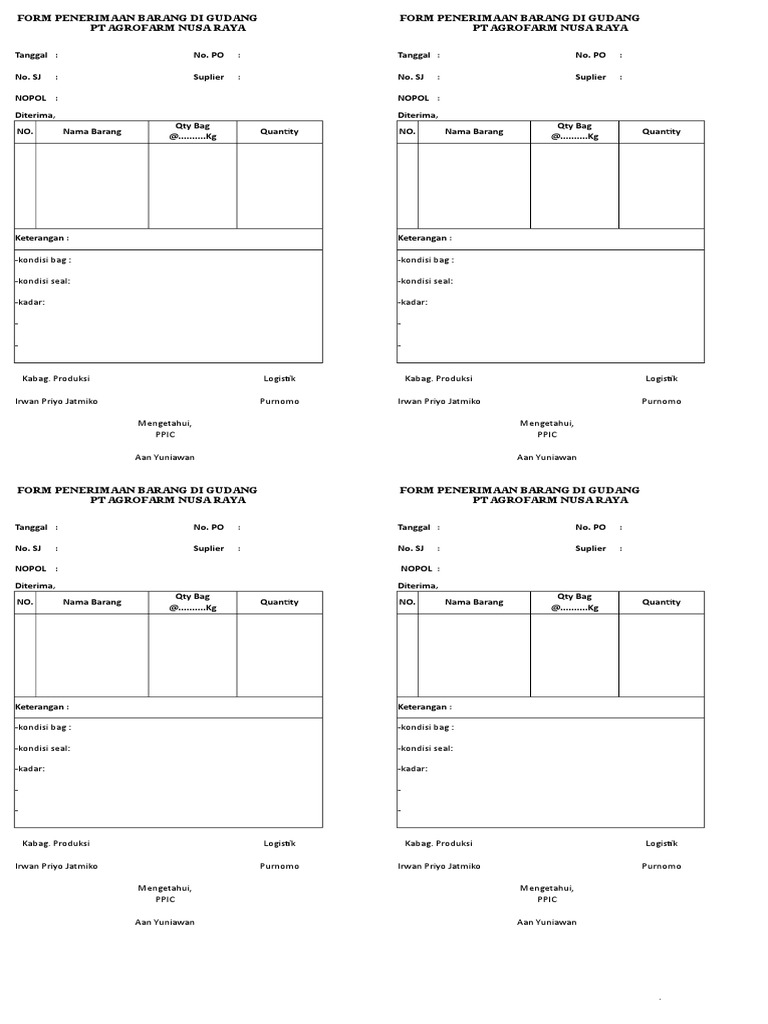 Form Penerimaan Barang | PDF