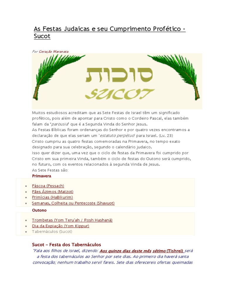 As Festas Judaicas e seu Cumprimento Profético – Uma Análise do ...