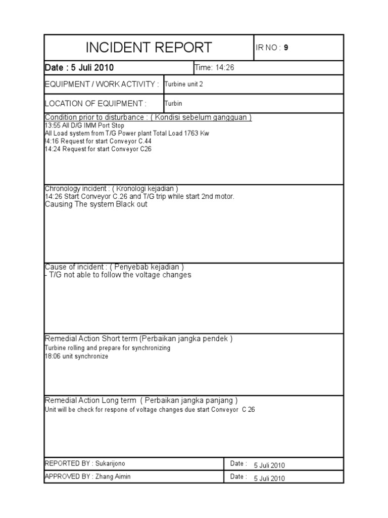 Form Incident Report | PDF | Machines | Physical Quantities