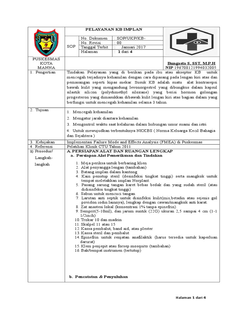 Sop Pelayanan KB Implan Fix | PDF