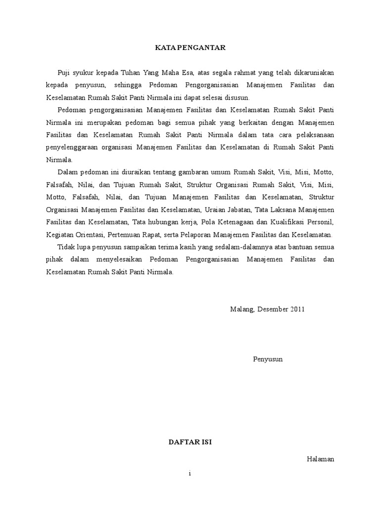 Kata Pengantar - Daftar Tabel Pedoman Organisasi MFK | PDF