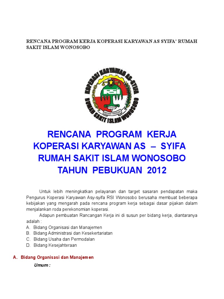 Rencana Program Kerja Koperasi Karyawan As Syifa | PDF