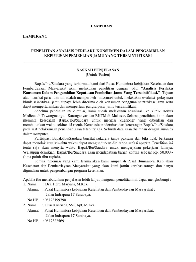 Contoh PSP & Informed Consent | PDF