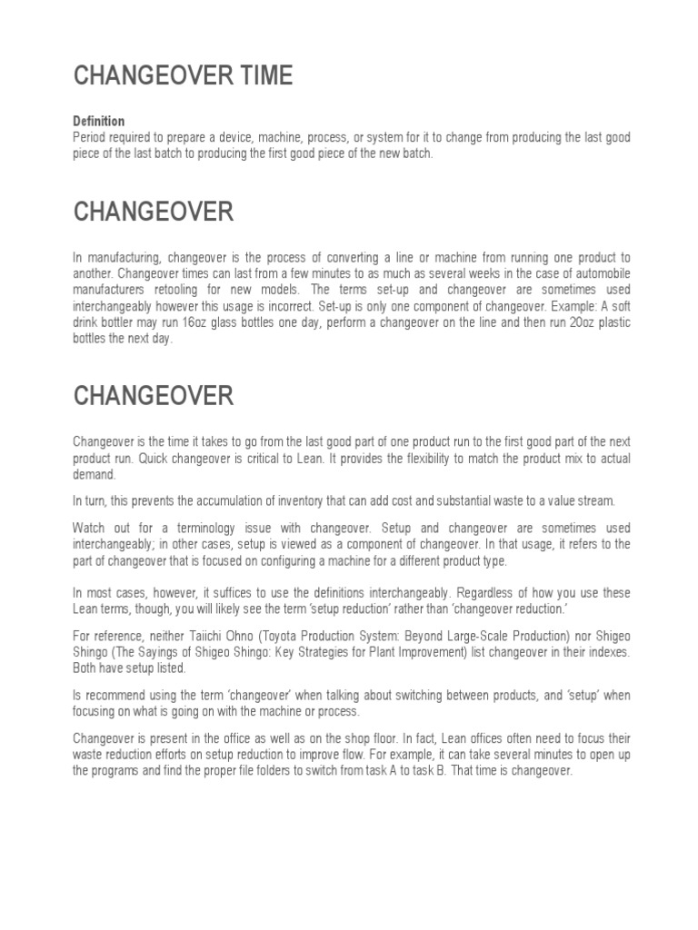 Changeover | PDF | Lean Manufacturing | Systems Engineering