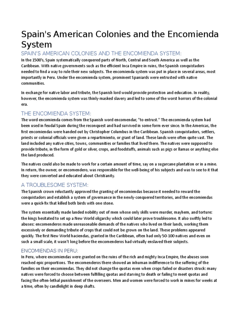Encomienda System | PDF | Viceroyalties Of The Spanish Empire | North ...