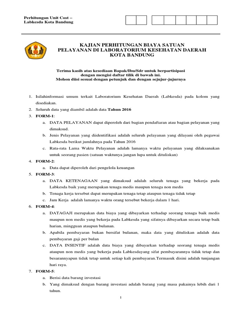 Perhitungan Biaya Pelayanan Labkesda Bandung | PDF | Bisnis | Teknologi ...