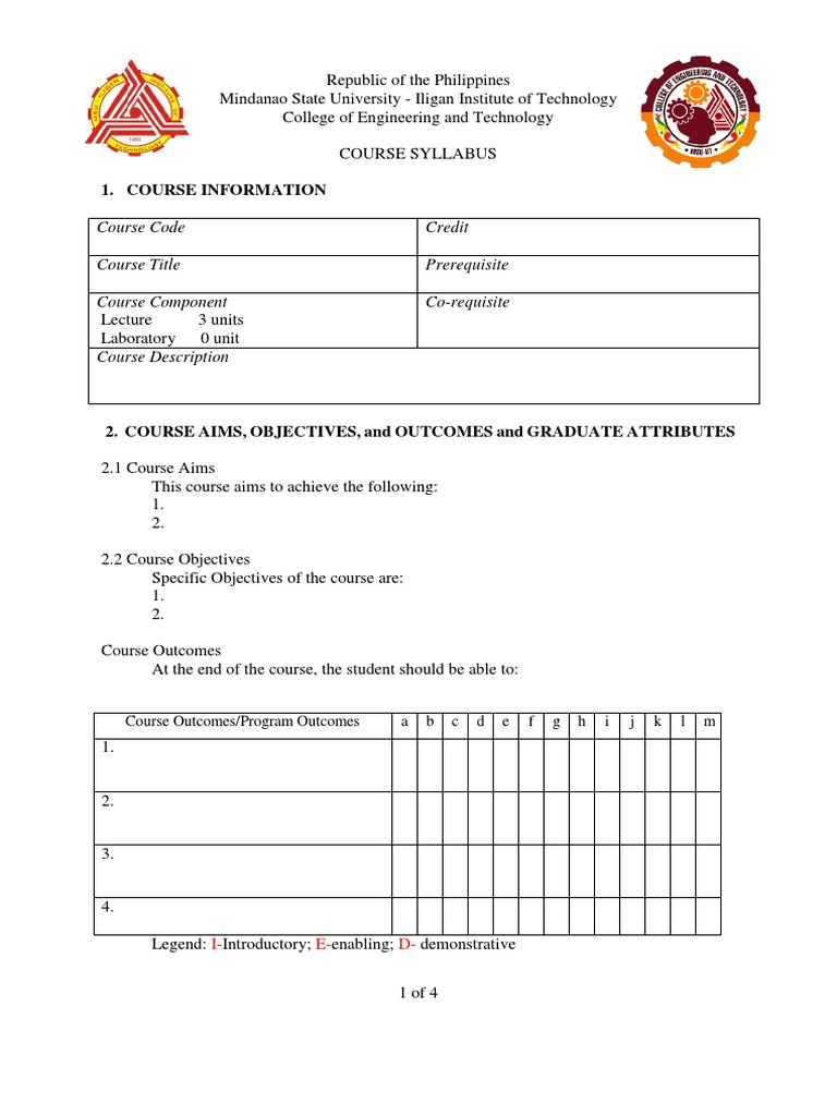 Syllabus OBE Template | Engineering | Educational Assessment