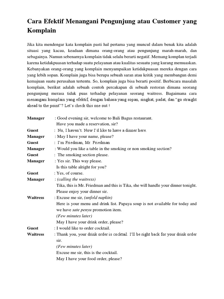 Cara Efektif Menangani Pengunjung Atau Customer Yang Komplain | PDF ...