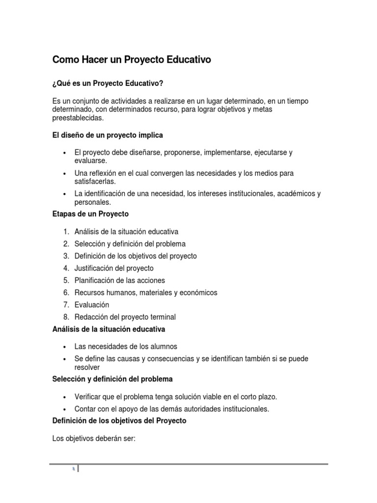 Como Hacer Un Proyecto Educativo | PDF