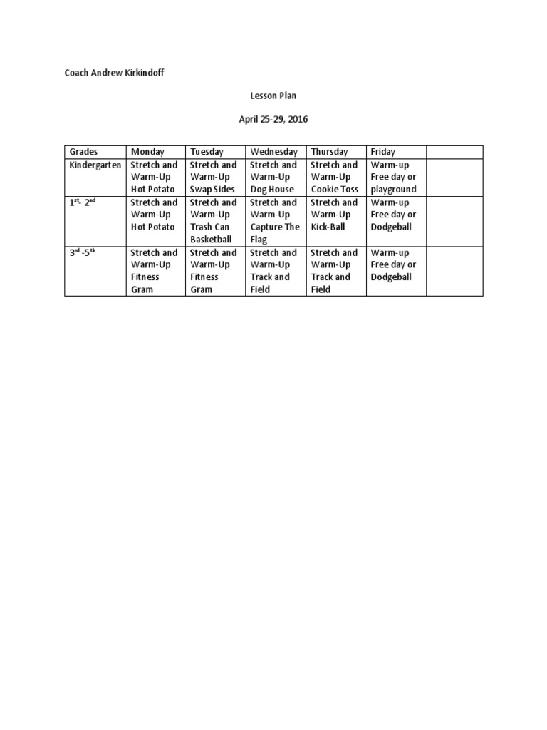 PE Lesson Plan for K-5 Students | PDF