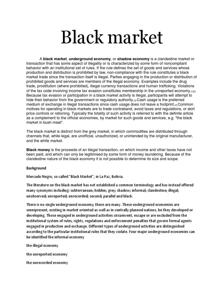 Black Market v1 | PDF | Black Market | Informal Sector