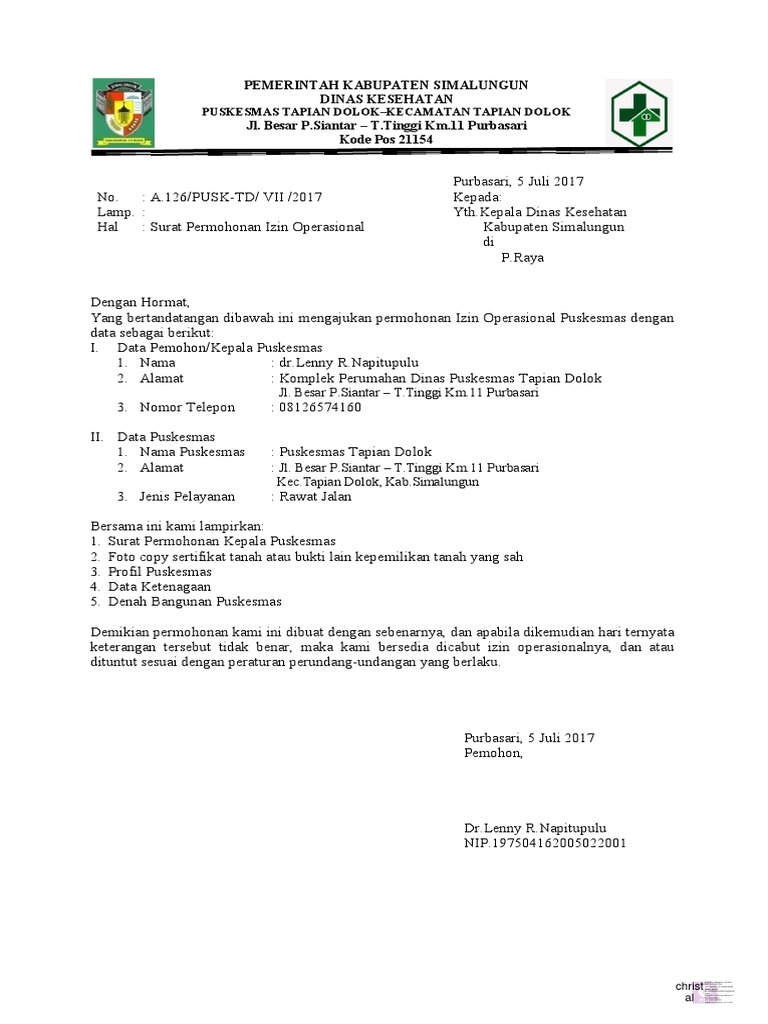 EP 4 Surat Permohonan Izin Operasional | PDF