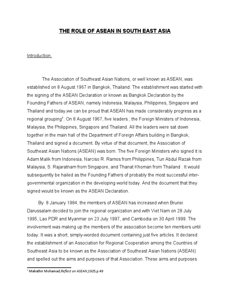 The Role of Asean in South East Asia | PDF | Asean Free Trade Area ...