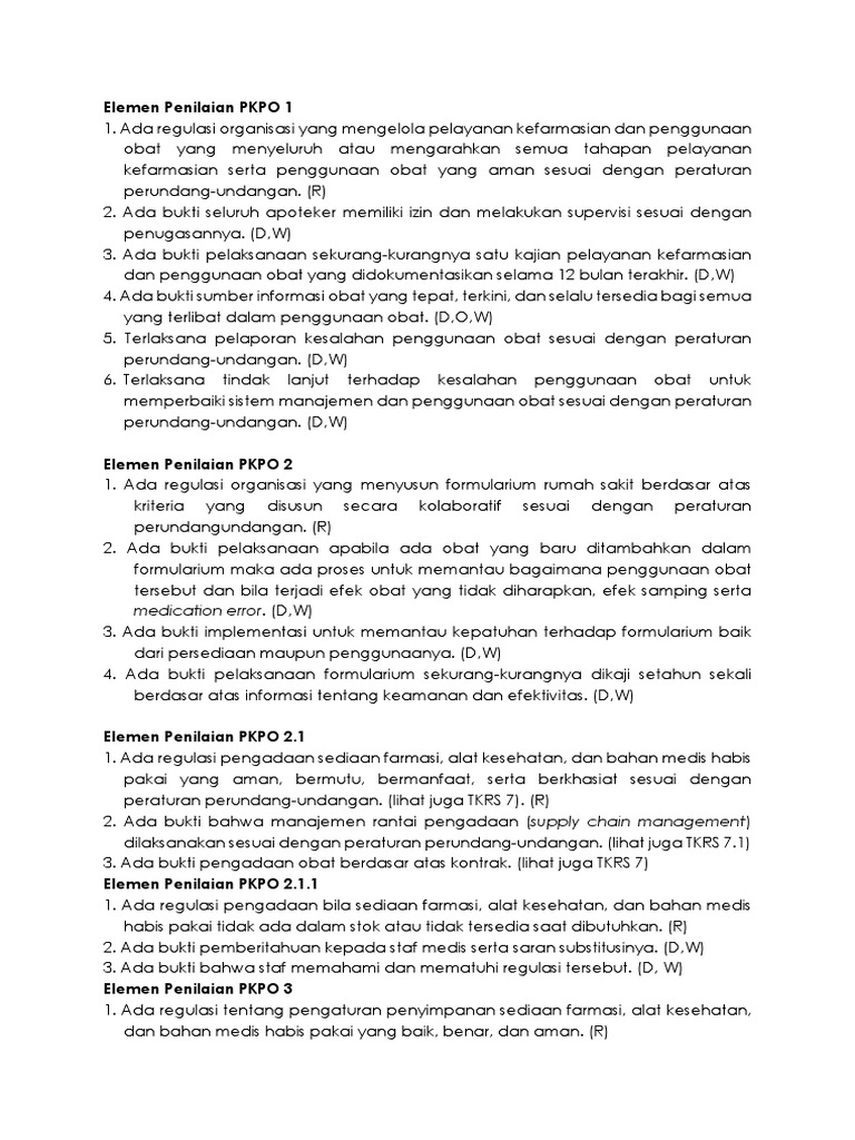 Elemen Penilaian Pokja PKPO | PDF