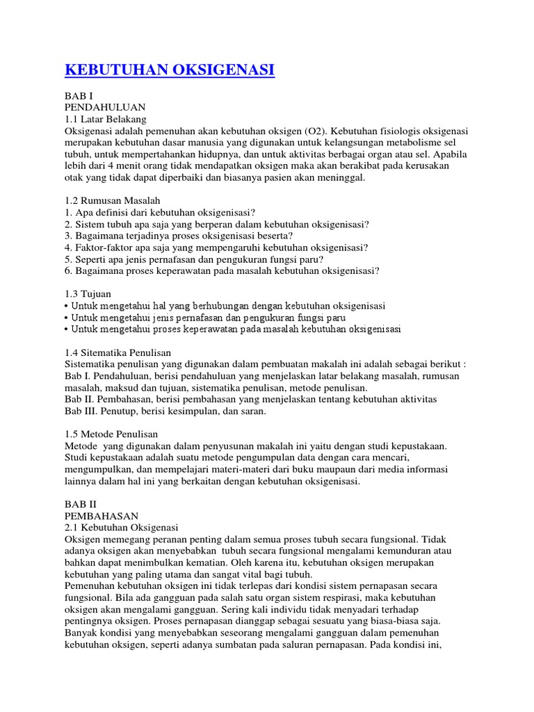 Kebutuhan Oksigenasi | PDF | Kesehatan Holistik