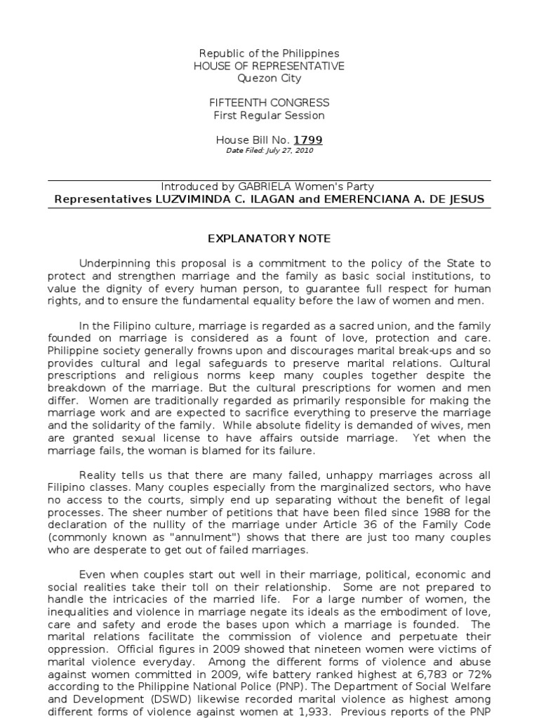 Divorce Bill Proposal in the Philippines | PDF | Divorce | Annulment