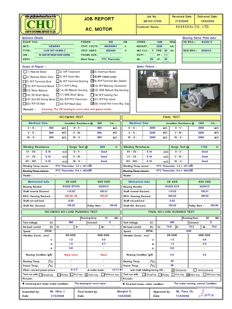 Motor No Load Test | PDF