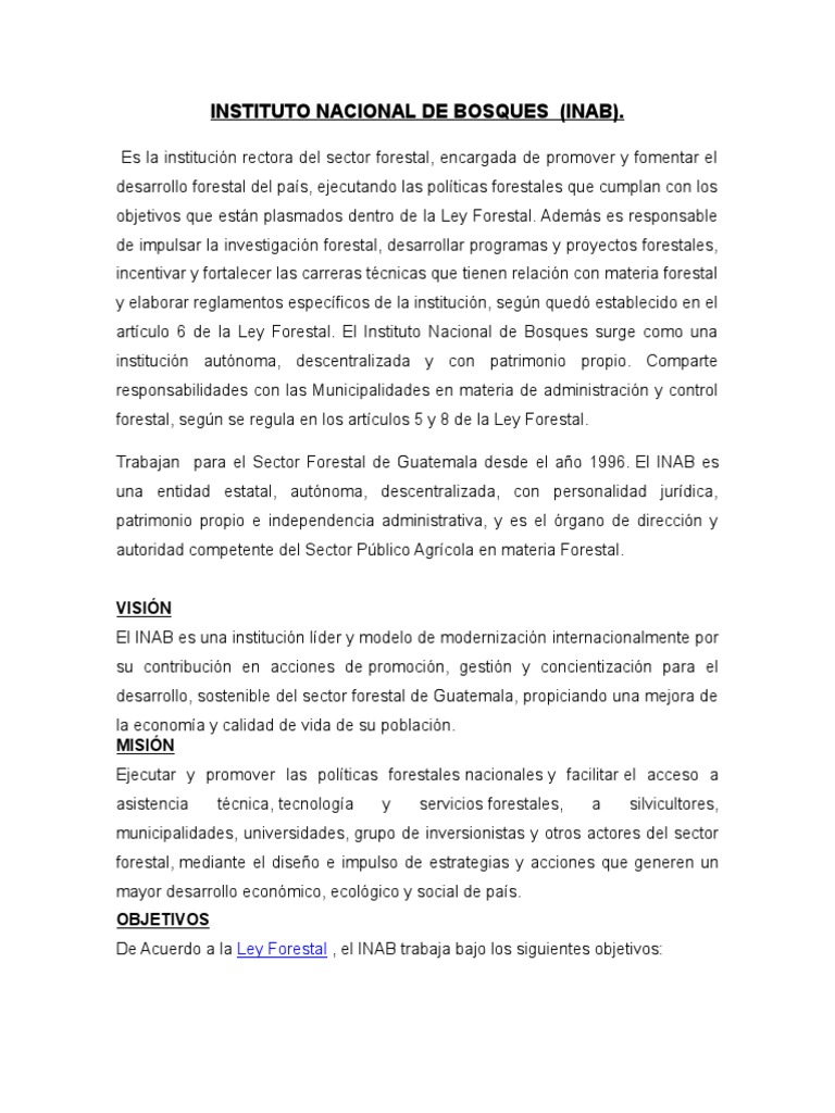 Instituto Nacional de Bosques | PDF | Los bosques | Gestión de bosques